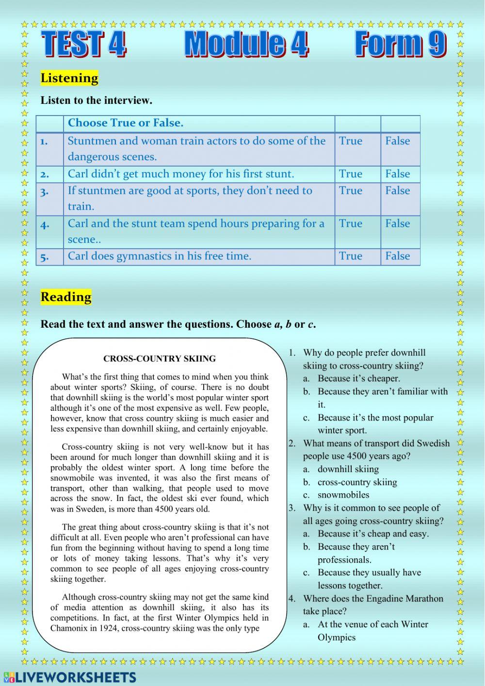 To the Top 4a Listening and reading worksheet | Live Worksheets