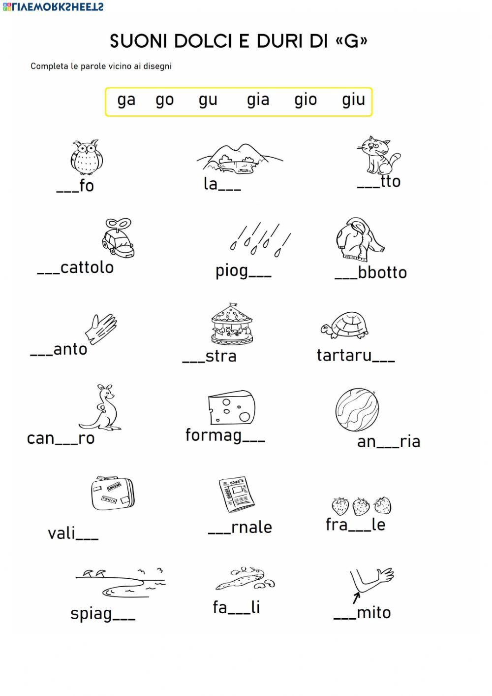 Ga go gu gia gio giu worksheet | Live Worksheets