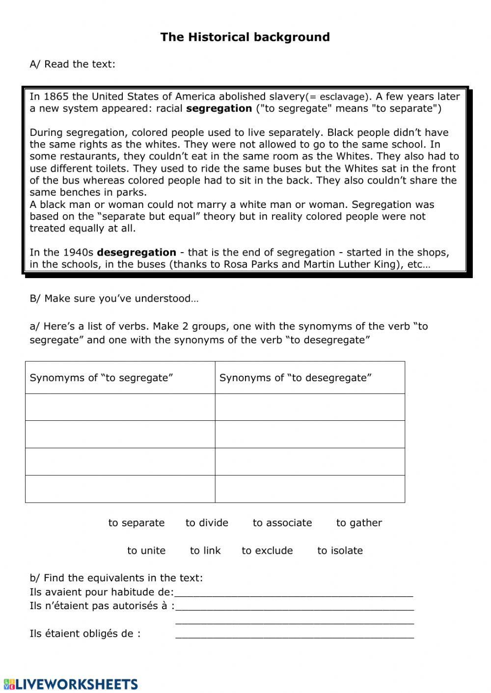 Historical background worksheet | Live Worksheets