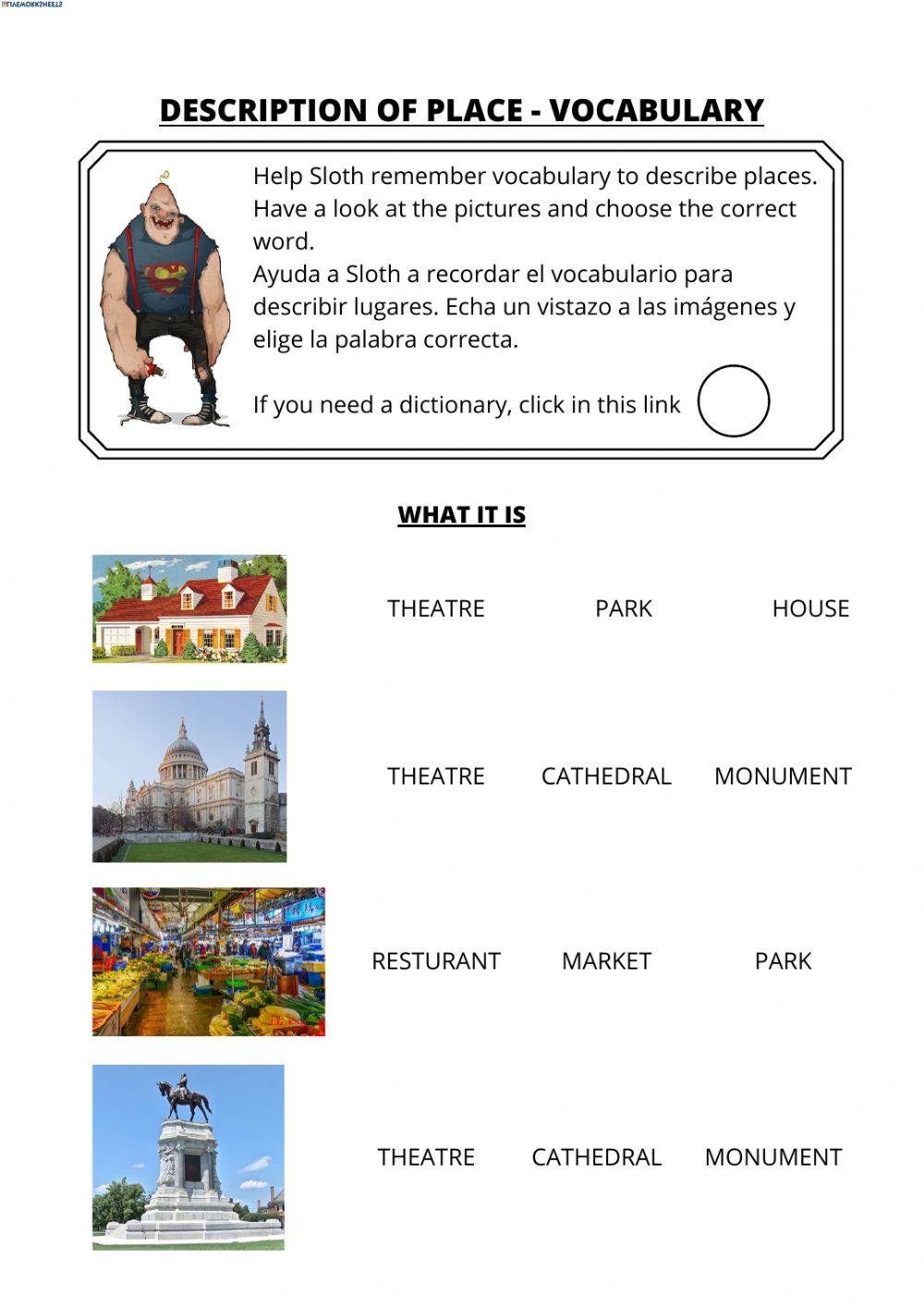 Description of place - VOCABULARY worksheet | Live Worksheets
