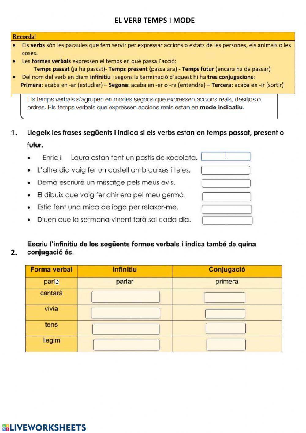 EL VERB: TEMPS I MODE online exercise for | Live Worksheets