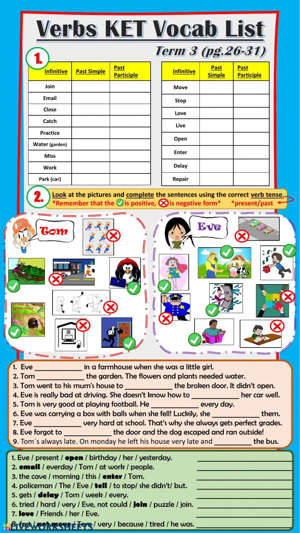Verbs - Vocab list KET term 3 - part 5 worksheet | Live Worksheets