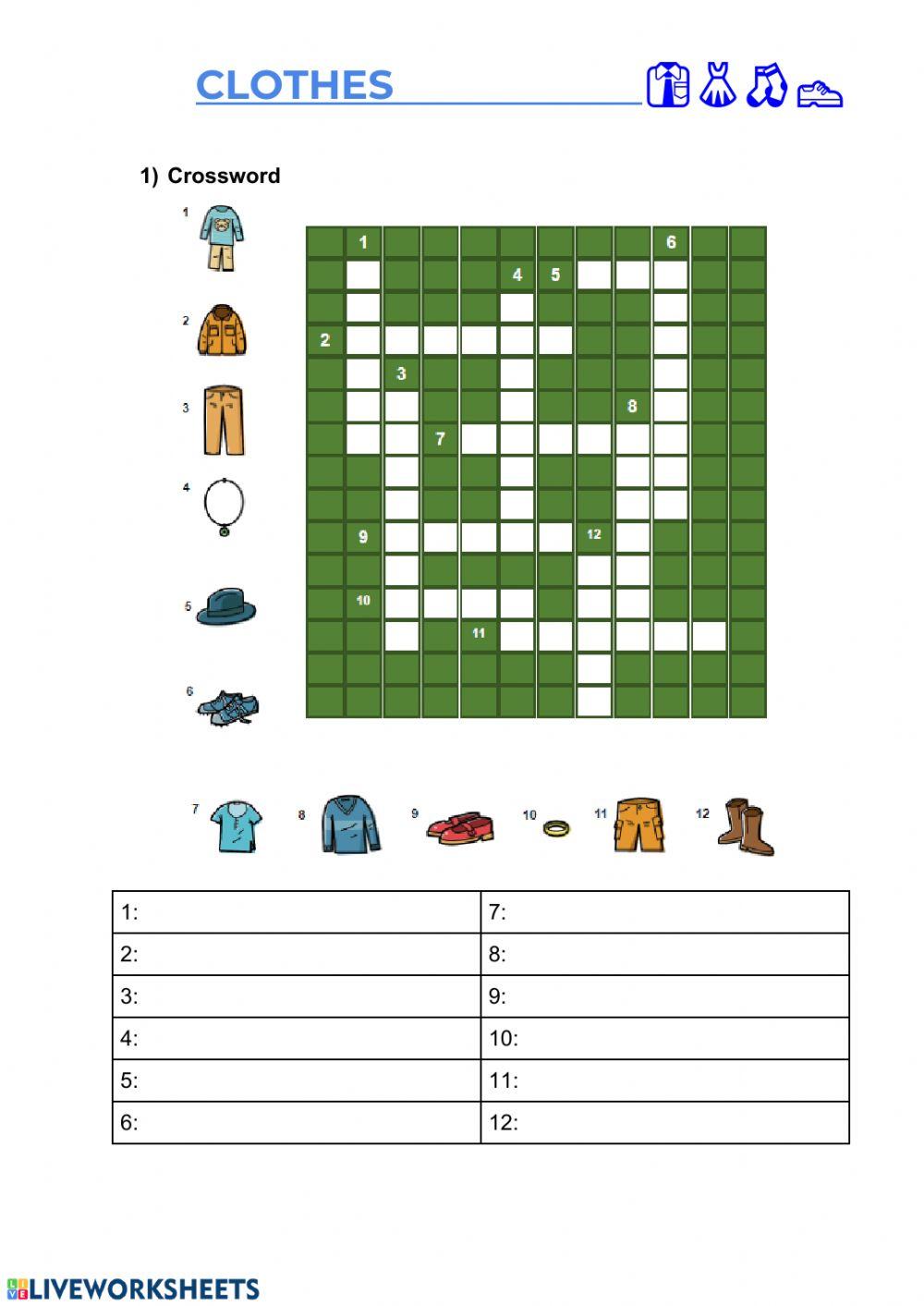 Clothes | Free Interactive Worksheets | 168877