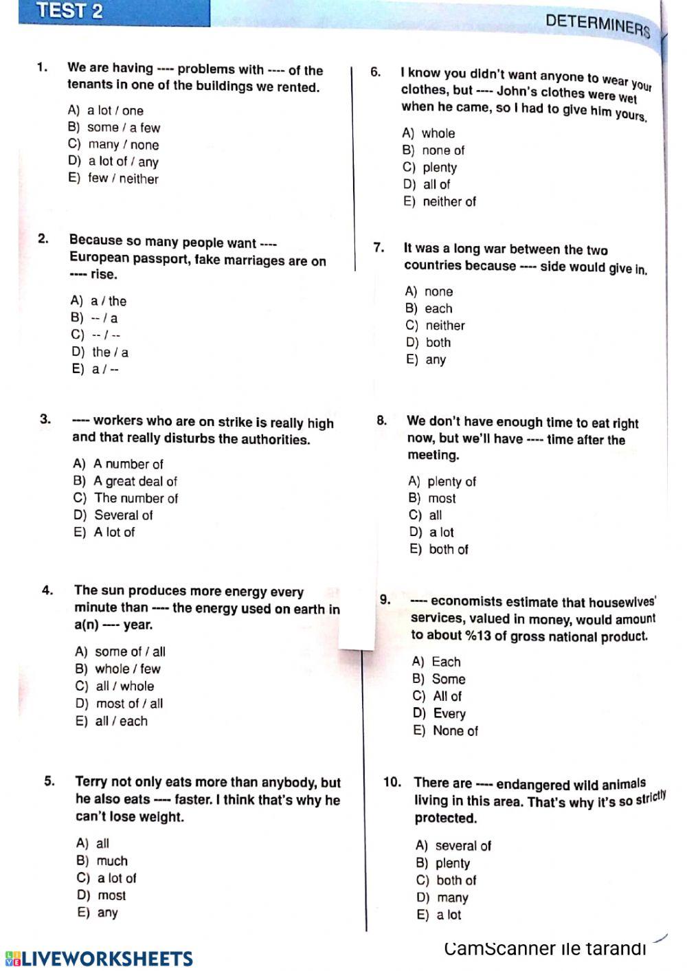 Determiners interactive activity | Live Worksheets