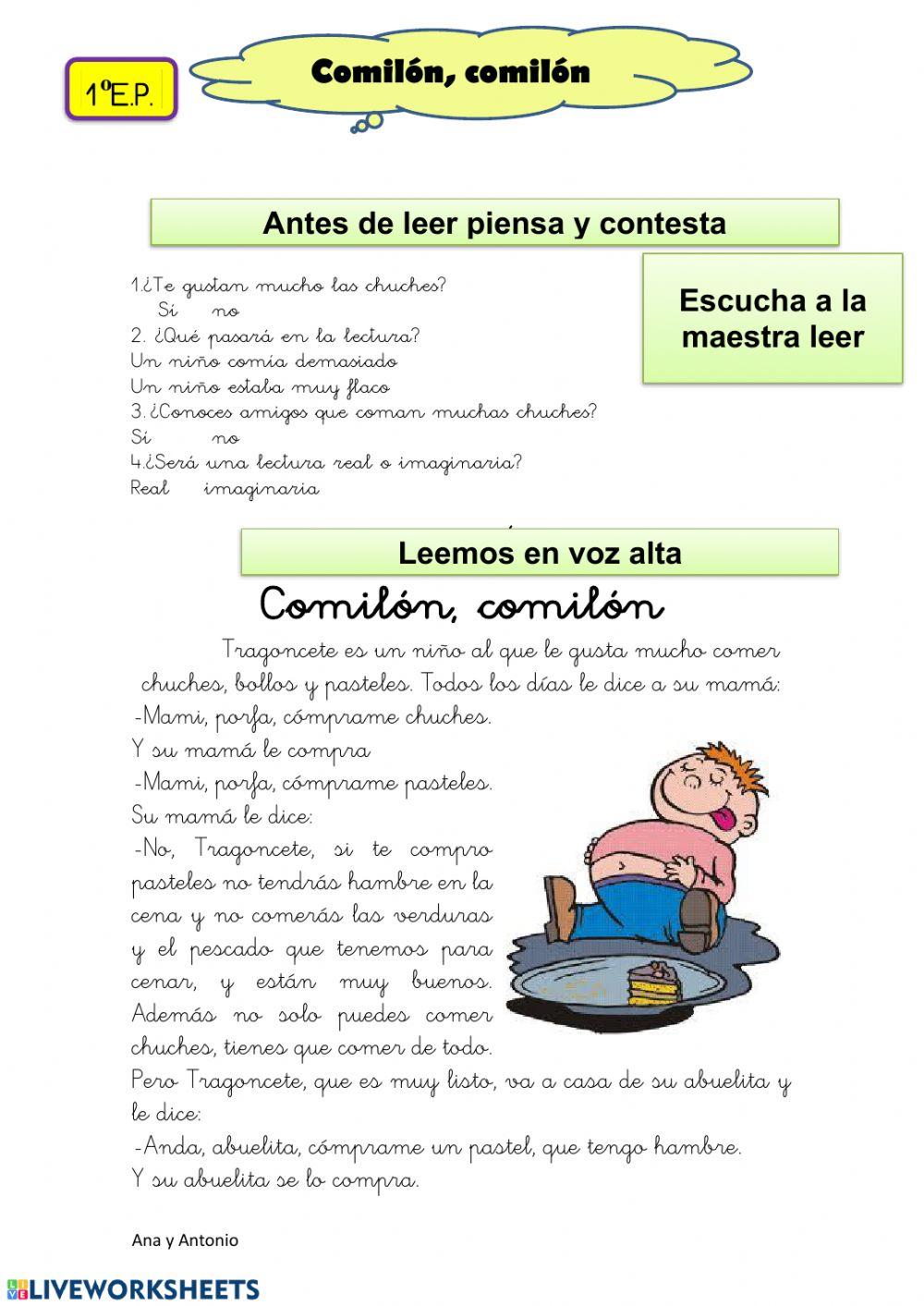 Comilón worksheet | Live Worksheets