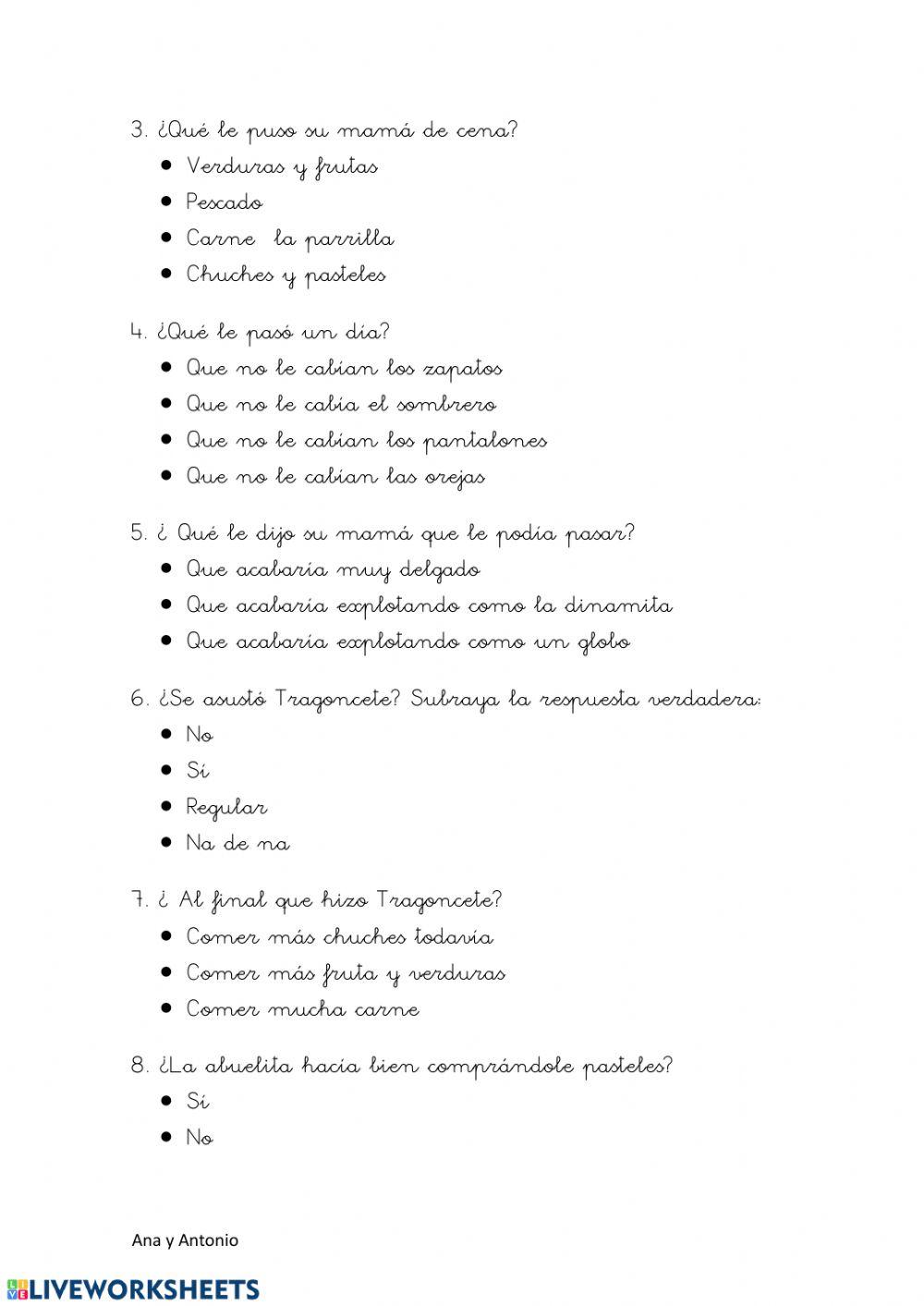 Comilón worksheet | Live Worksheets