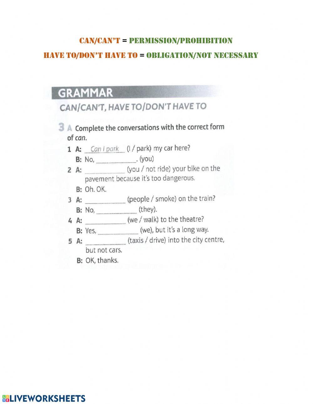 Modal Verbs (Permission - Prohibition - Obligation) online exercise for ...