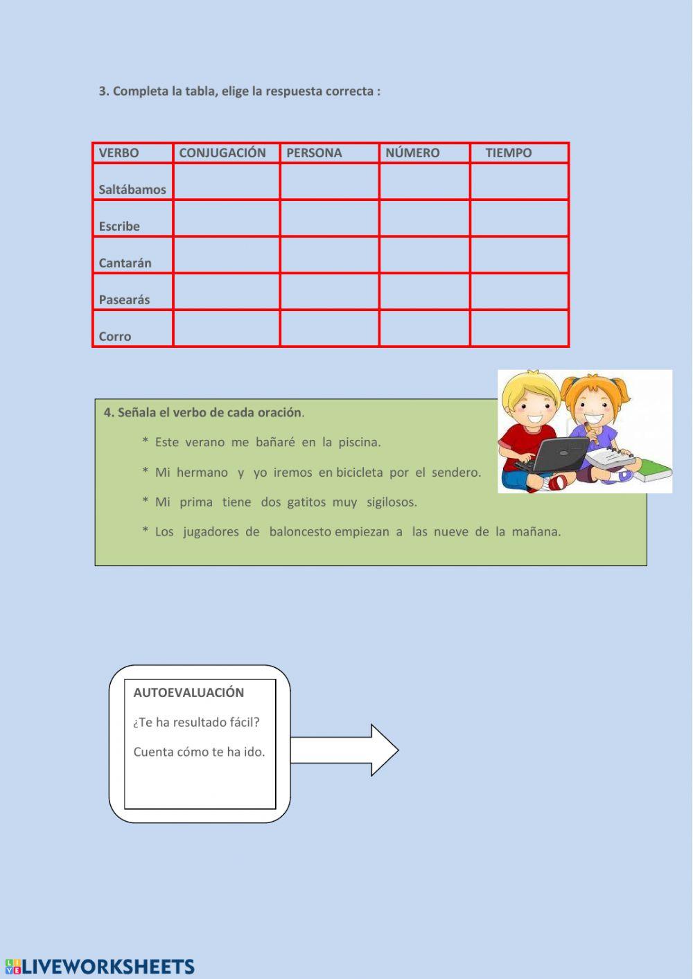 Los verbos:tiempo, persona y número online exercise for | Live Worksheets