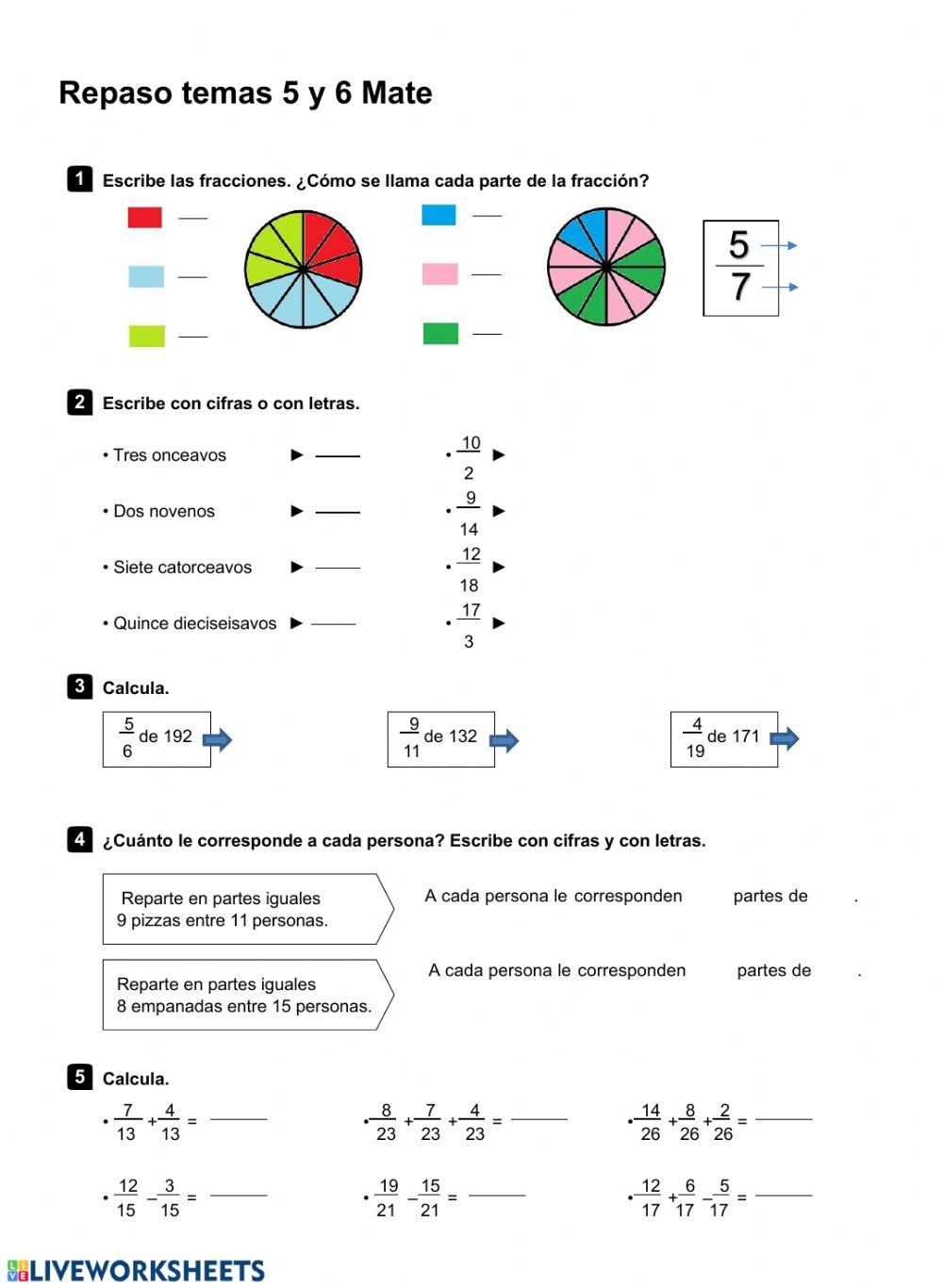 Repaso temas 5 y 6 Mate online exercise for | Live Worksheets