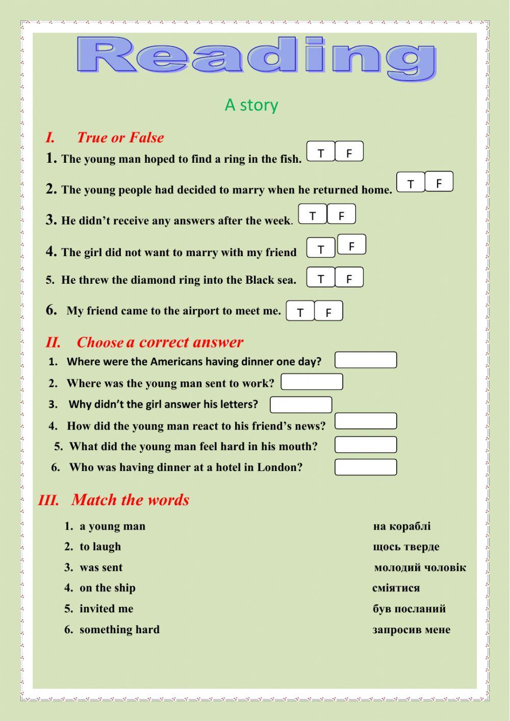 A story interactive worksheet | Live Worksheets