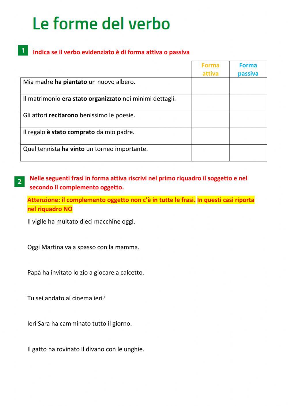 Le forme del verbo worksheet | Live Worksheets