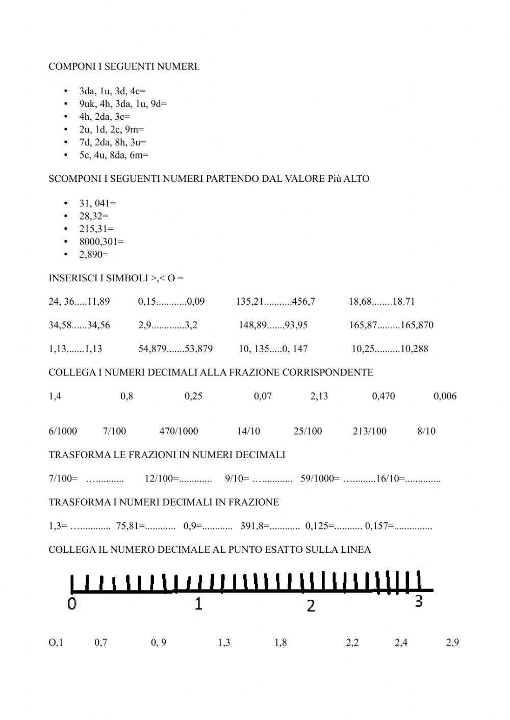 Numeri decimali activity for scuola primaria | Live Worksheets