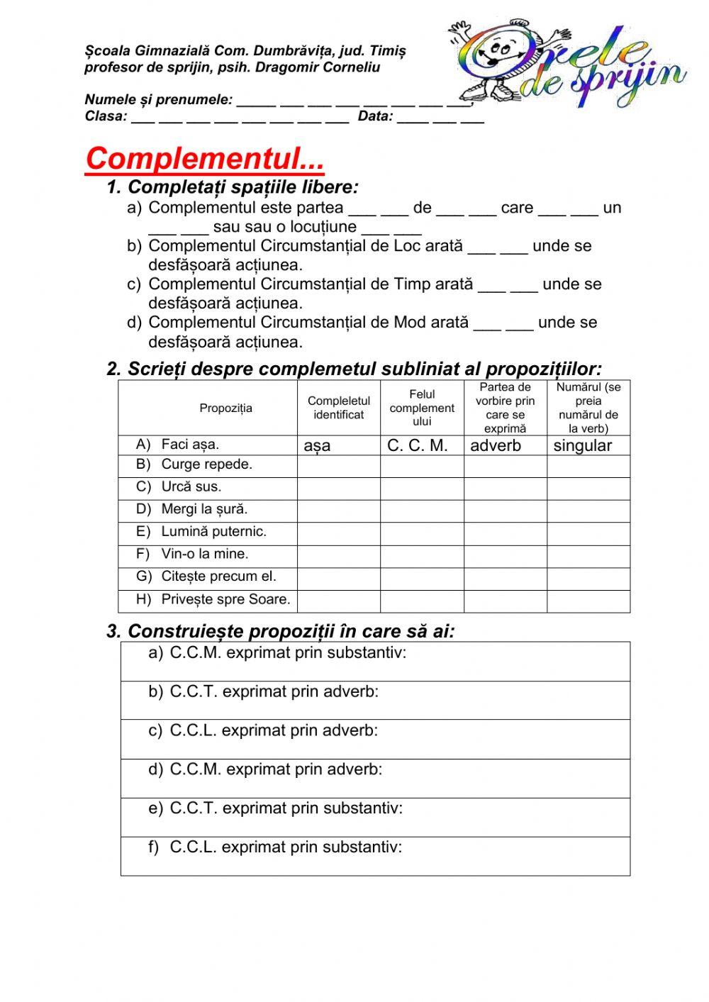 Complementul- p… | Free Interactive Worksheets | 171658