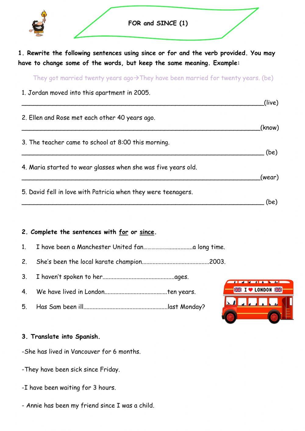 For and since interactive worksheet | Live Worksheets