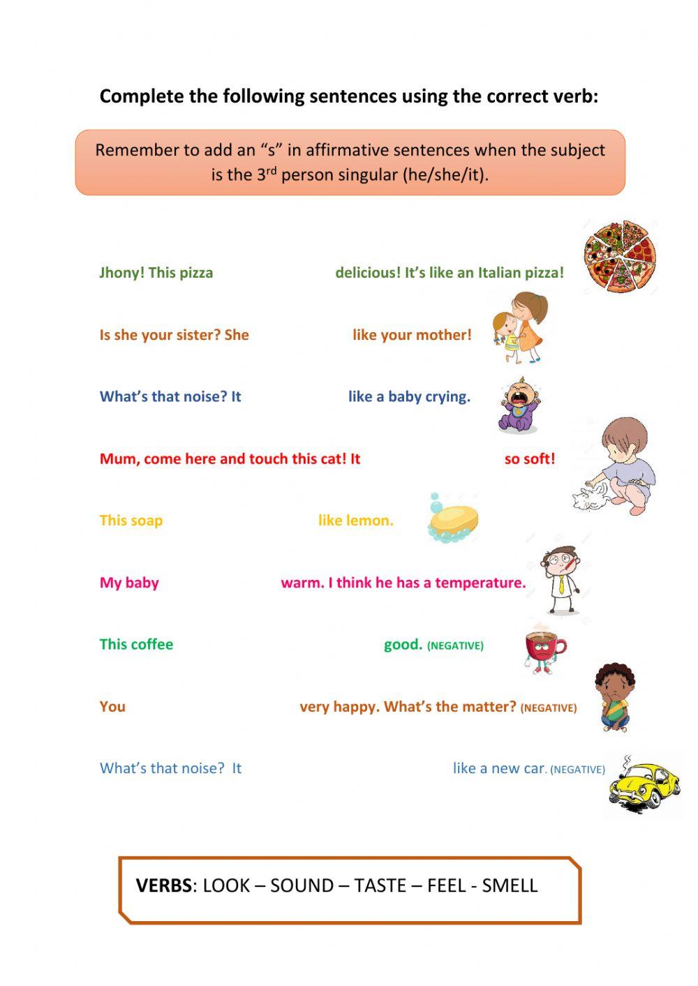 Senses verbs | Free Interactive Worksheets | 172360