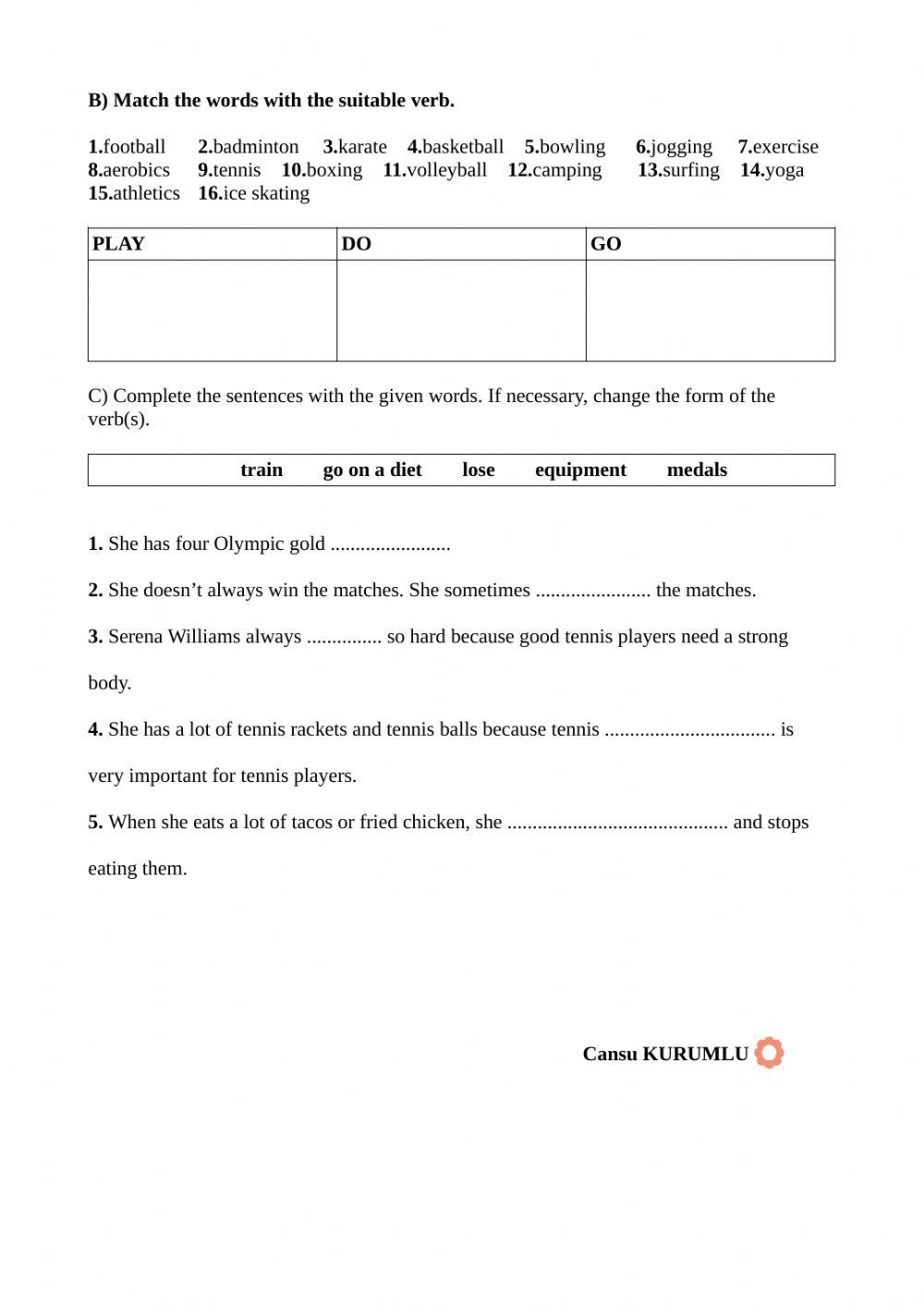 Unit 2 sports worksheet | Live Worksheets