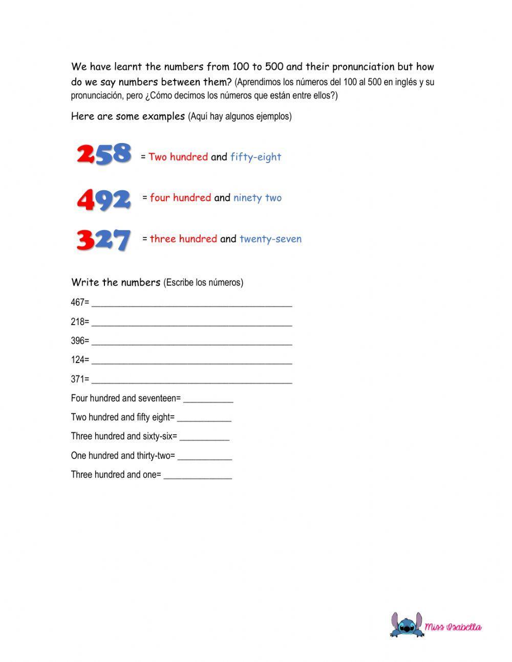 Numbers 100-500 | Free Interactive Worksheets | 244387