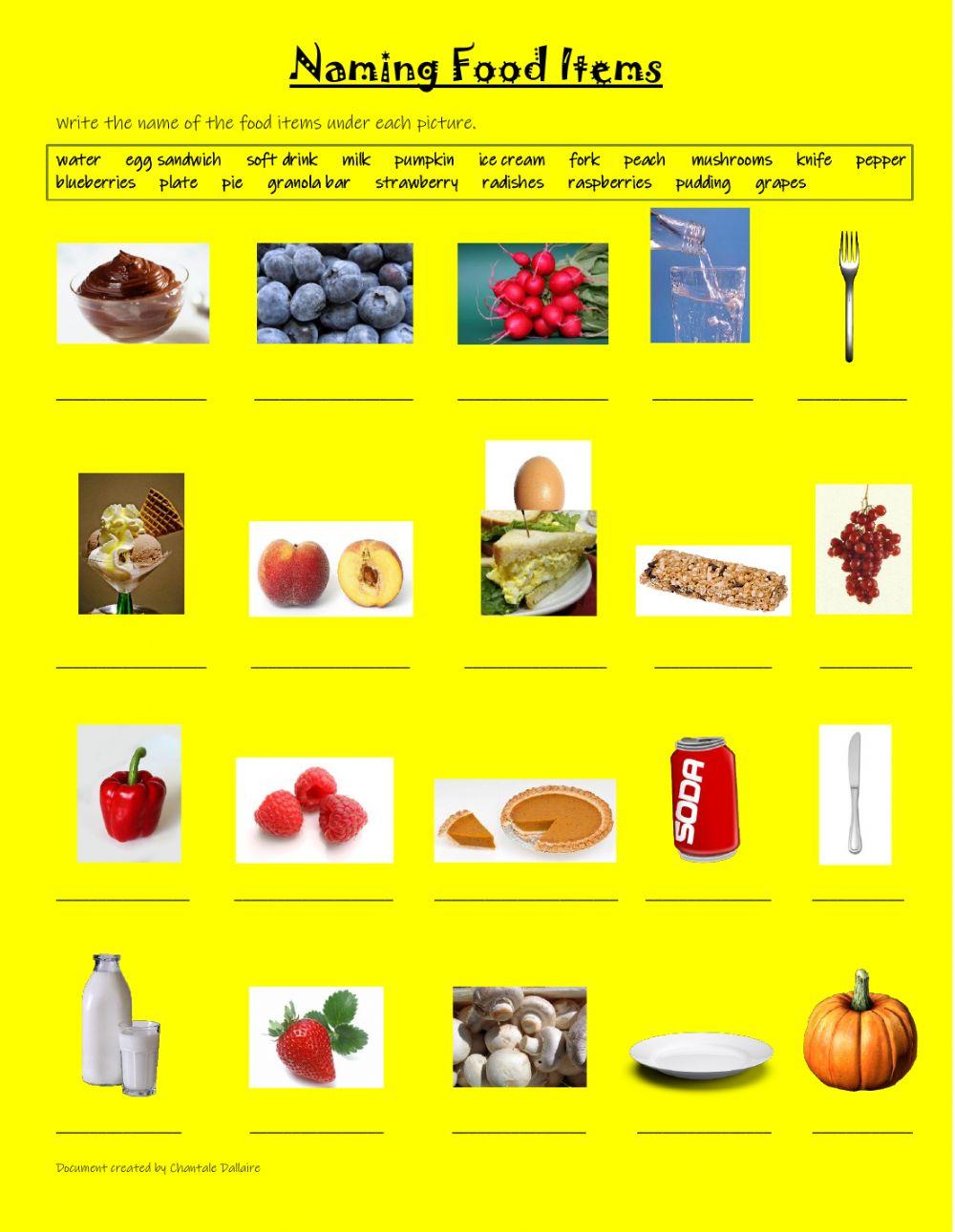 Naming Food Items worksheet | Live Worksheets