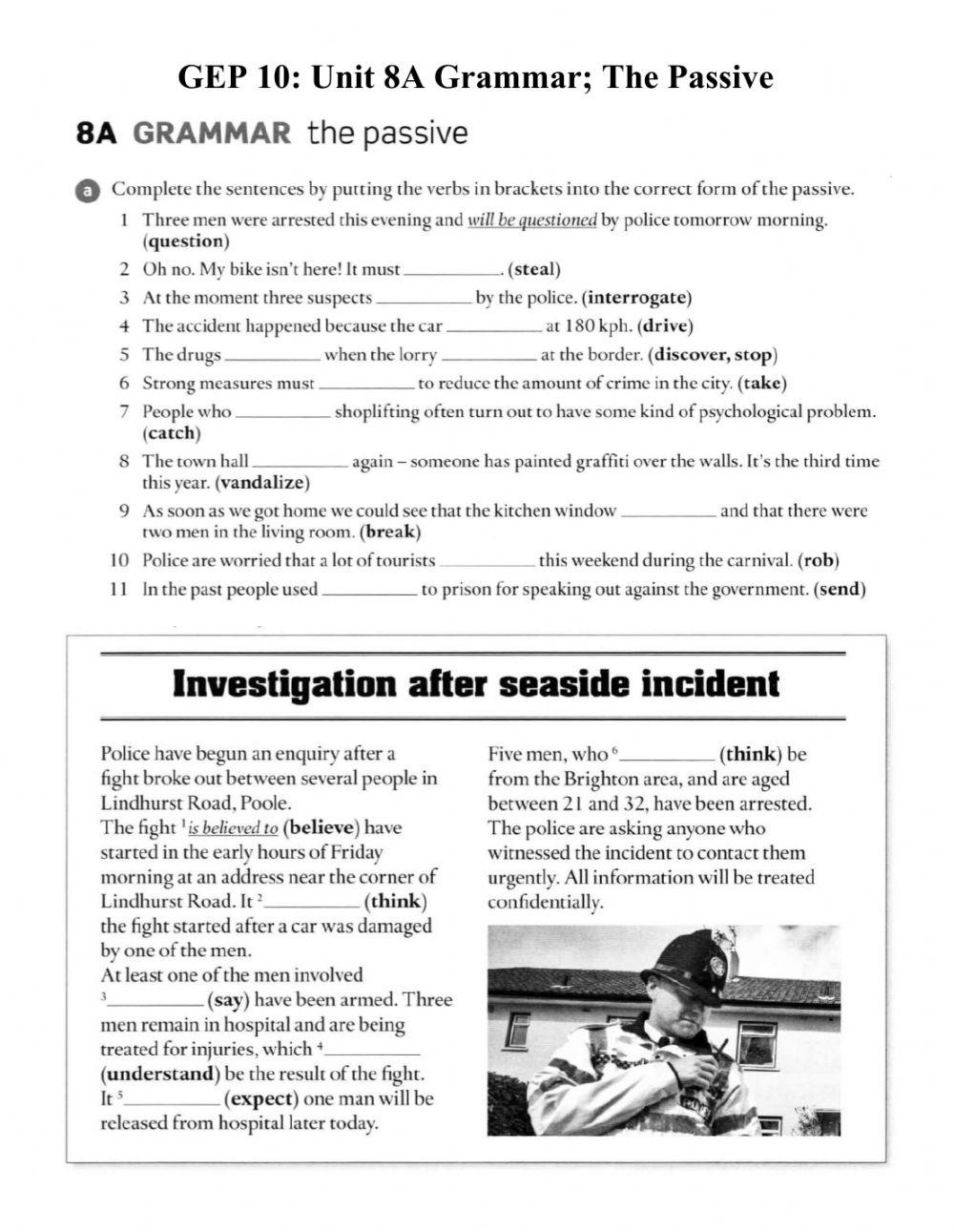 GEP 10 - Unit 8A - The Passive online exercise for | Live Worksheets