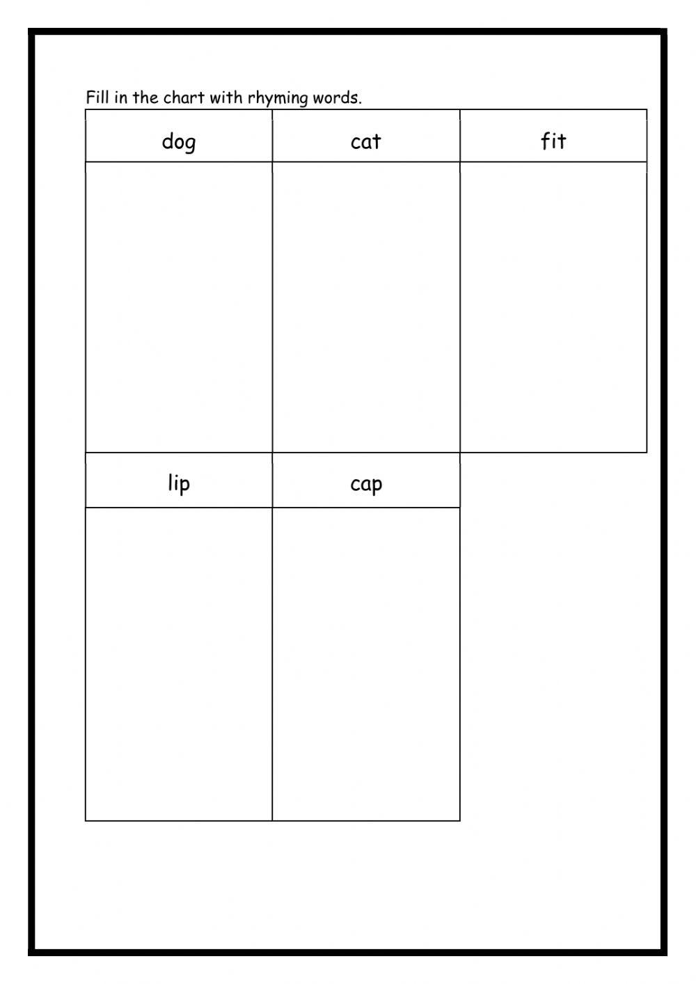 Rhyming words online pdf worksheet | Live Worksheets