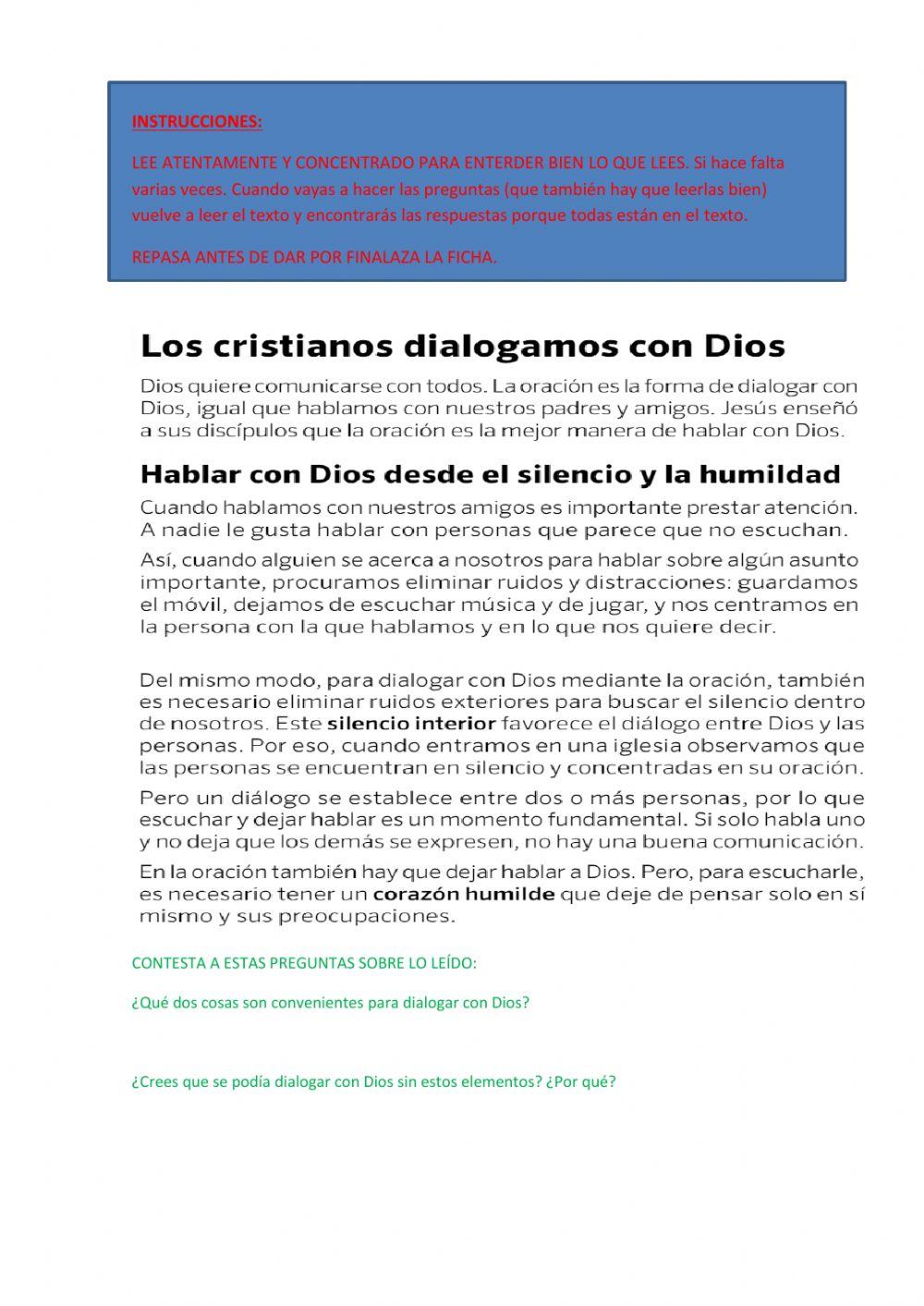 Dialogar con Dios worksheet | Live Worksheets