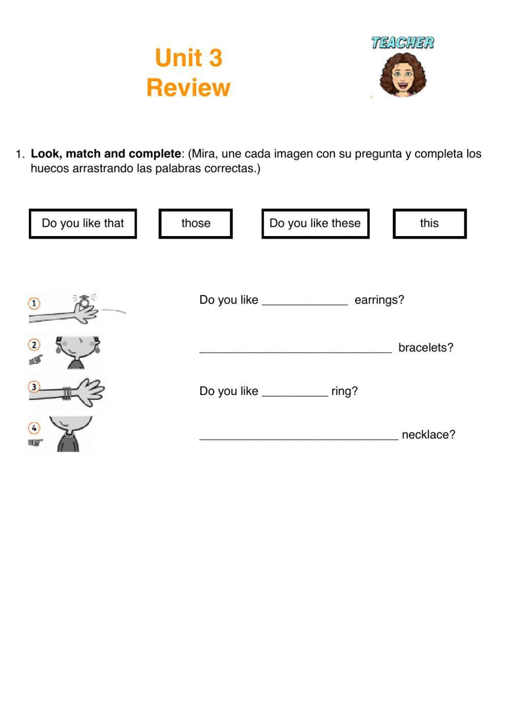 Review Unit 3 exercise for 4º Primaria | Live Worksheets