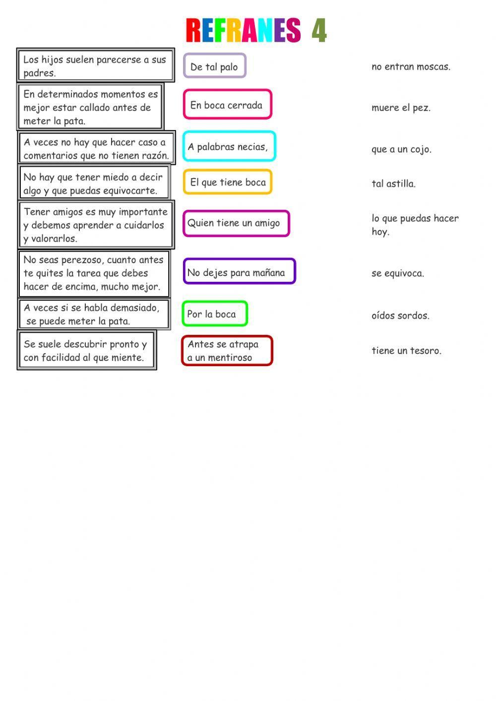 Refranes para niños interactive worksheet | Live Worksheets