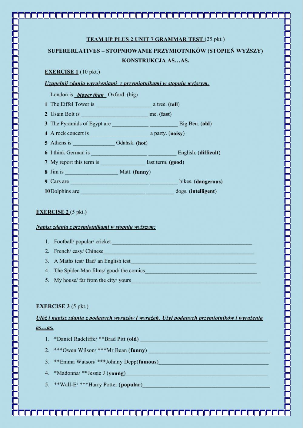 Team up plus 2 unit 7 grammar test worksheet | Live Worksheets