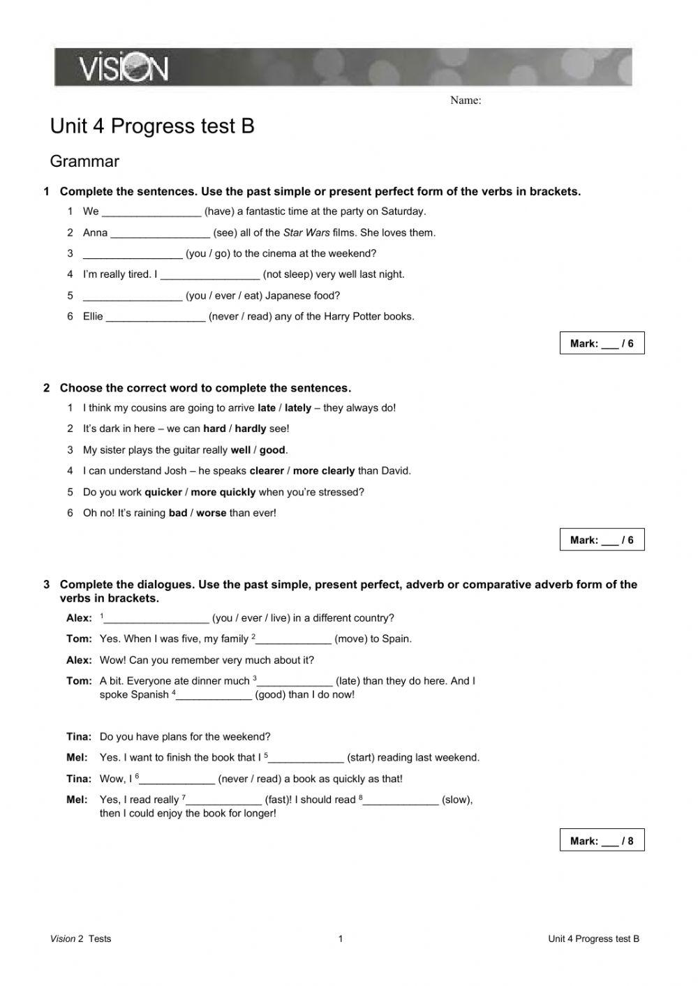 Vision 2 unit 4 online exercise for | Live Worksheets