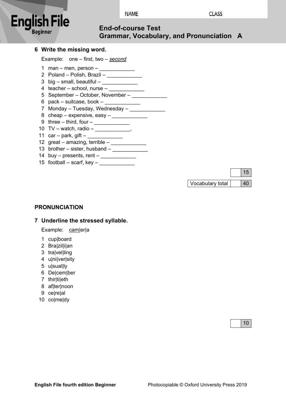 EF beginner final test A worksheet | Live Worksheets
