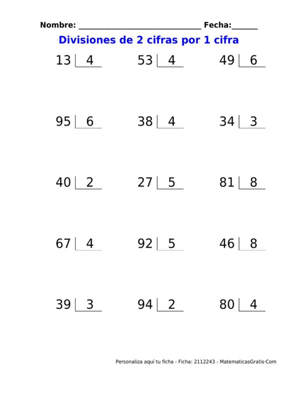 Divisiones de 2 cifras worksheet | Live Worksheets