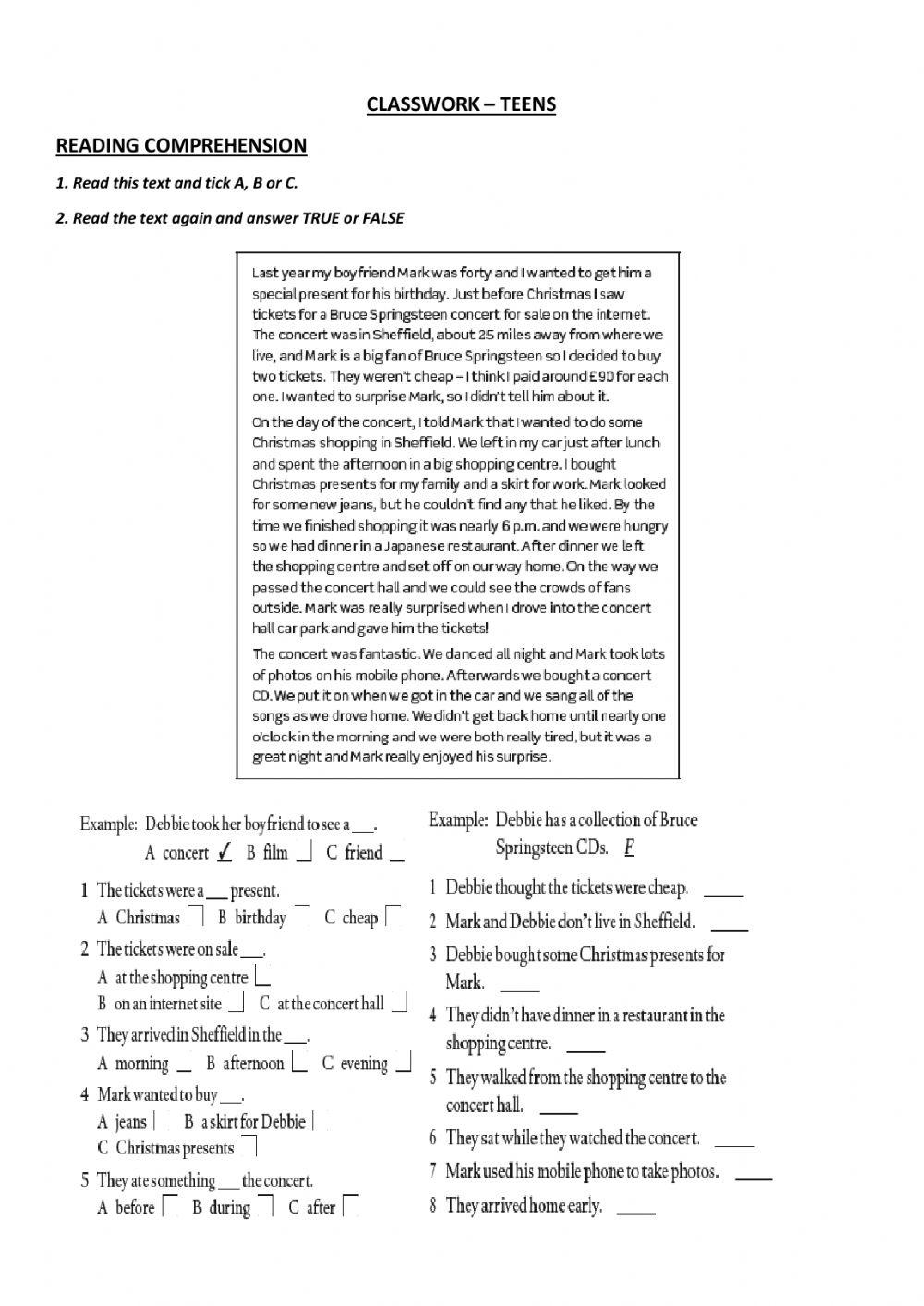 Classwork teens worksheet | Live Worksheets