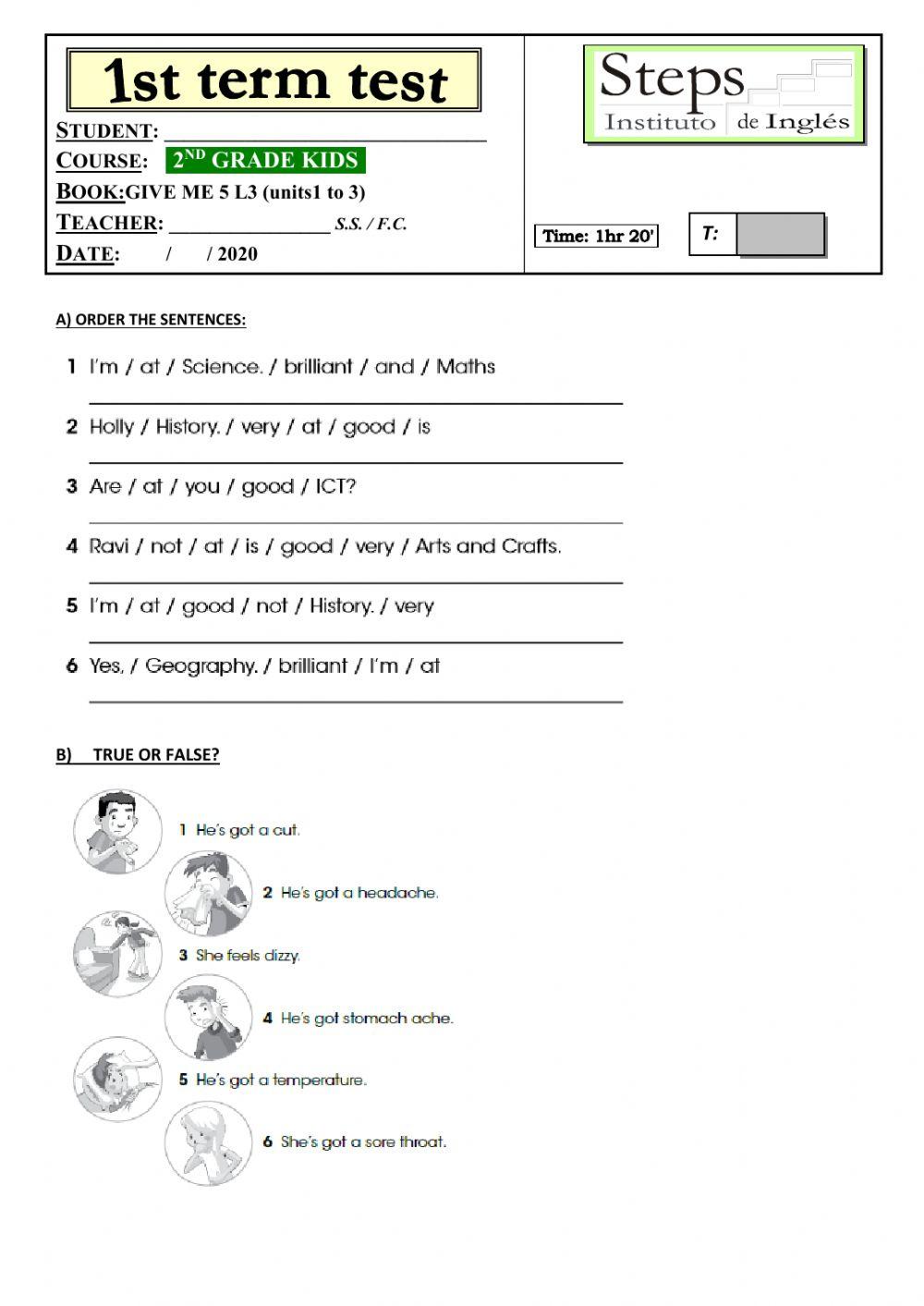 1st term test 2nd grade worksheet | Live Worksheets