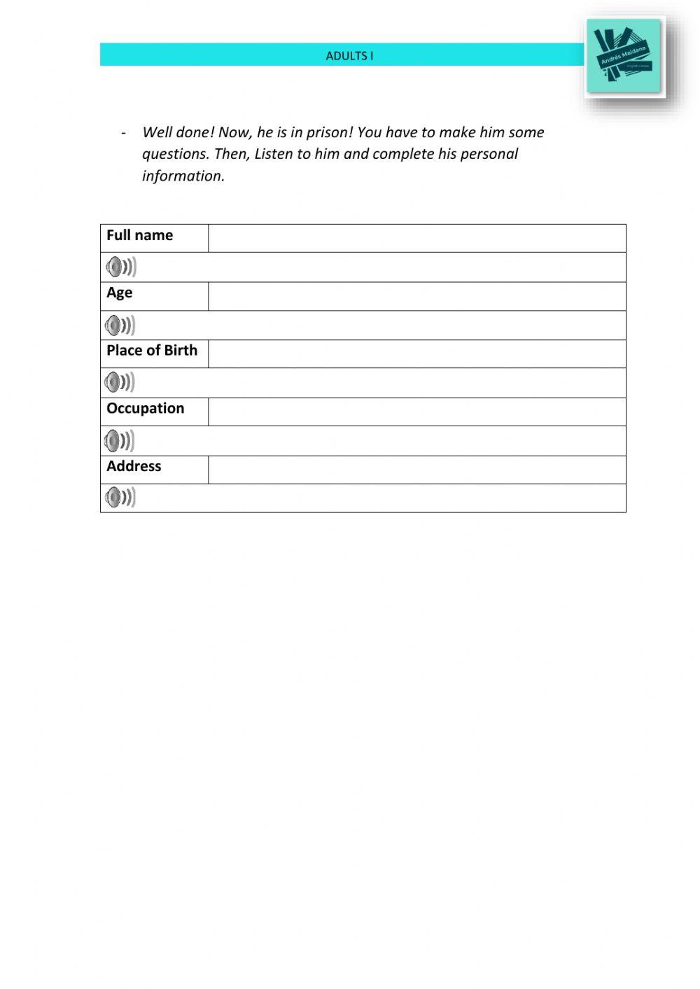 Assessment adults 1 worksheet | Live Worksheets