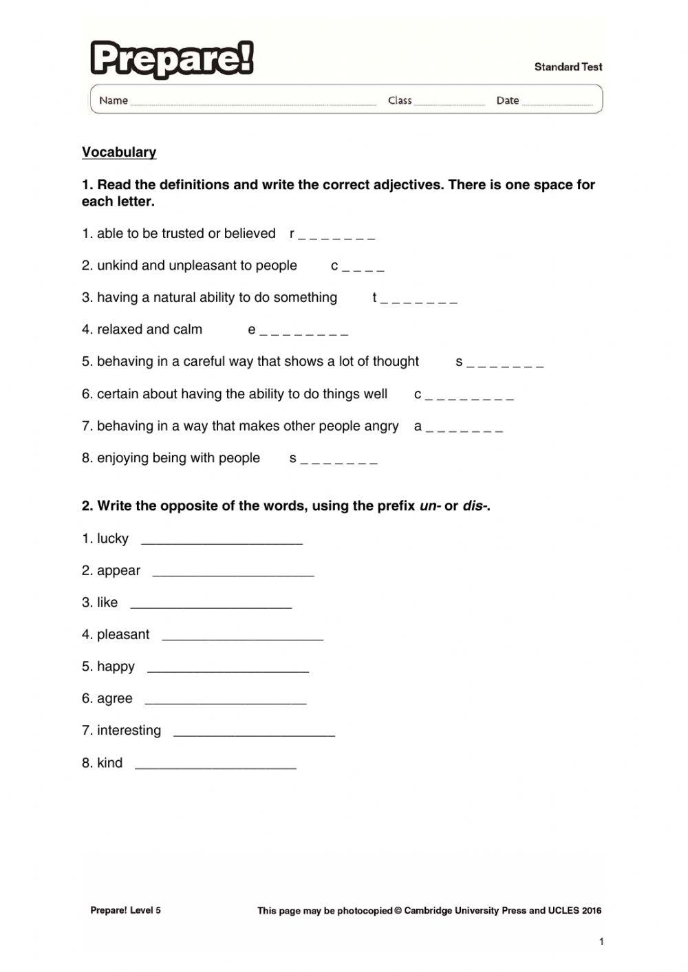 Prepare 5 Unit … | Free Interactive Worksheets | 5815027