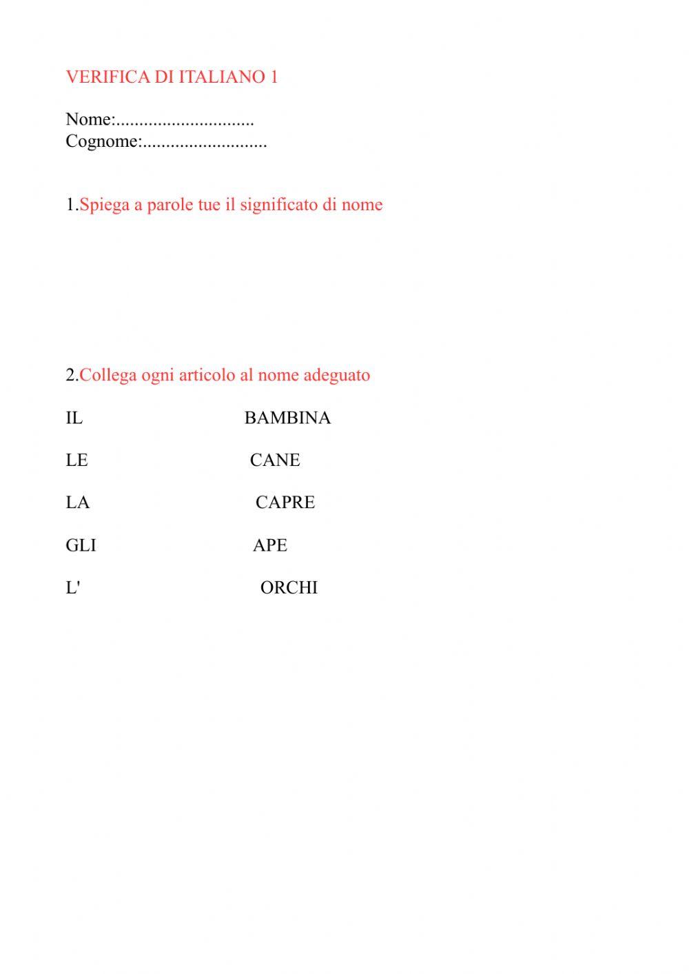 Verifica italiano worksheet | Live Worksheets