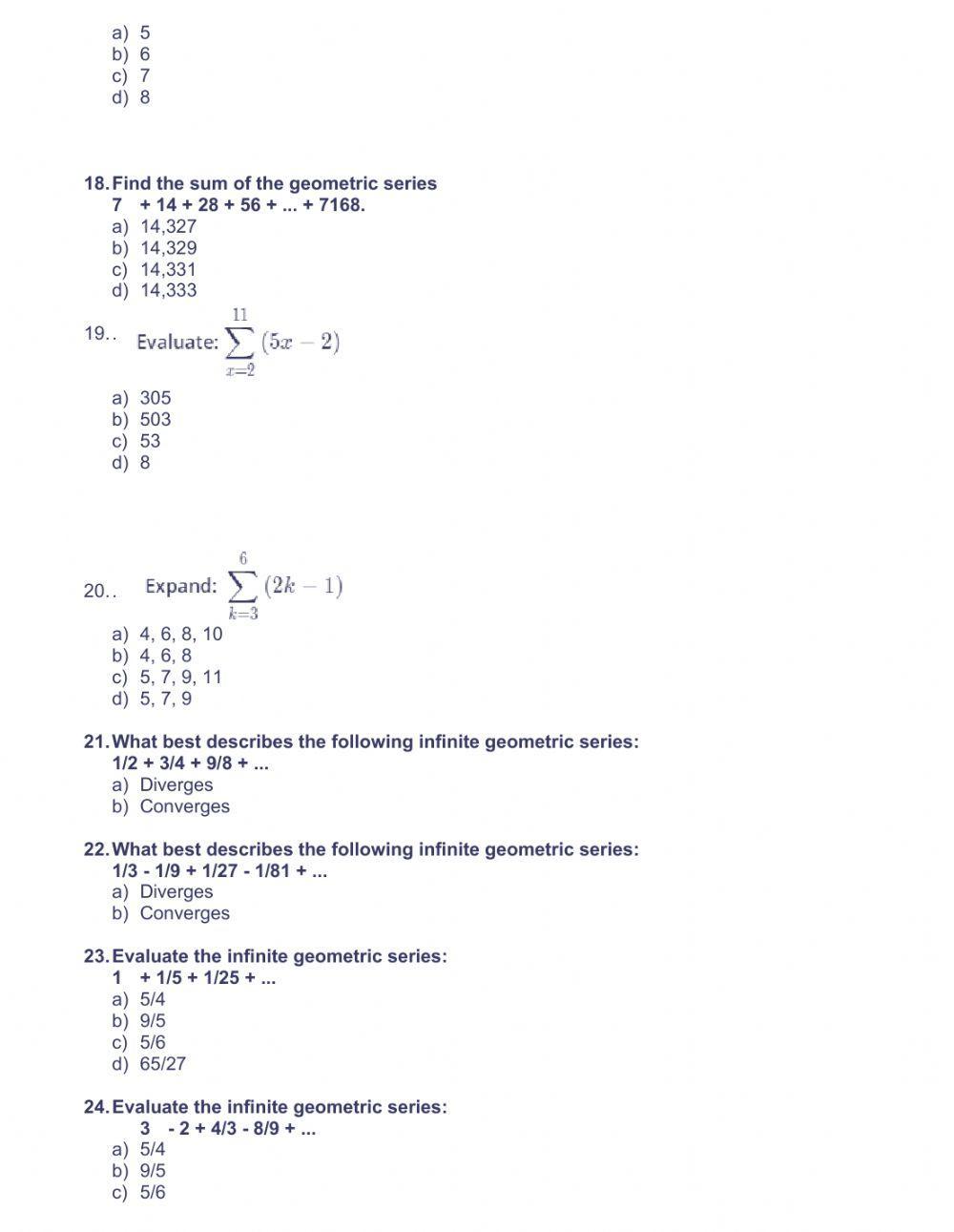 Sequences and Series CH -13, 10A worksheet | Live Worksheets