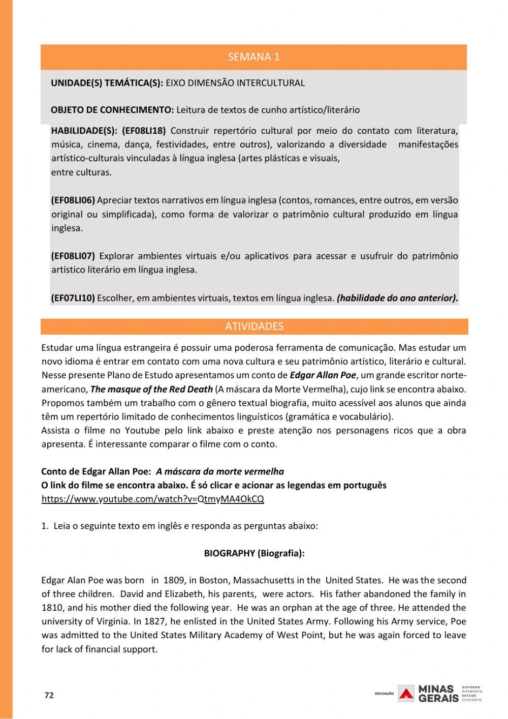 8th Grade English Class Part I Week I worksheet | Live Worksheets