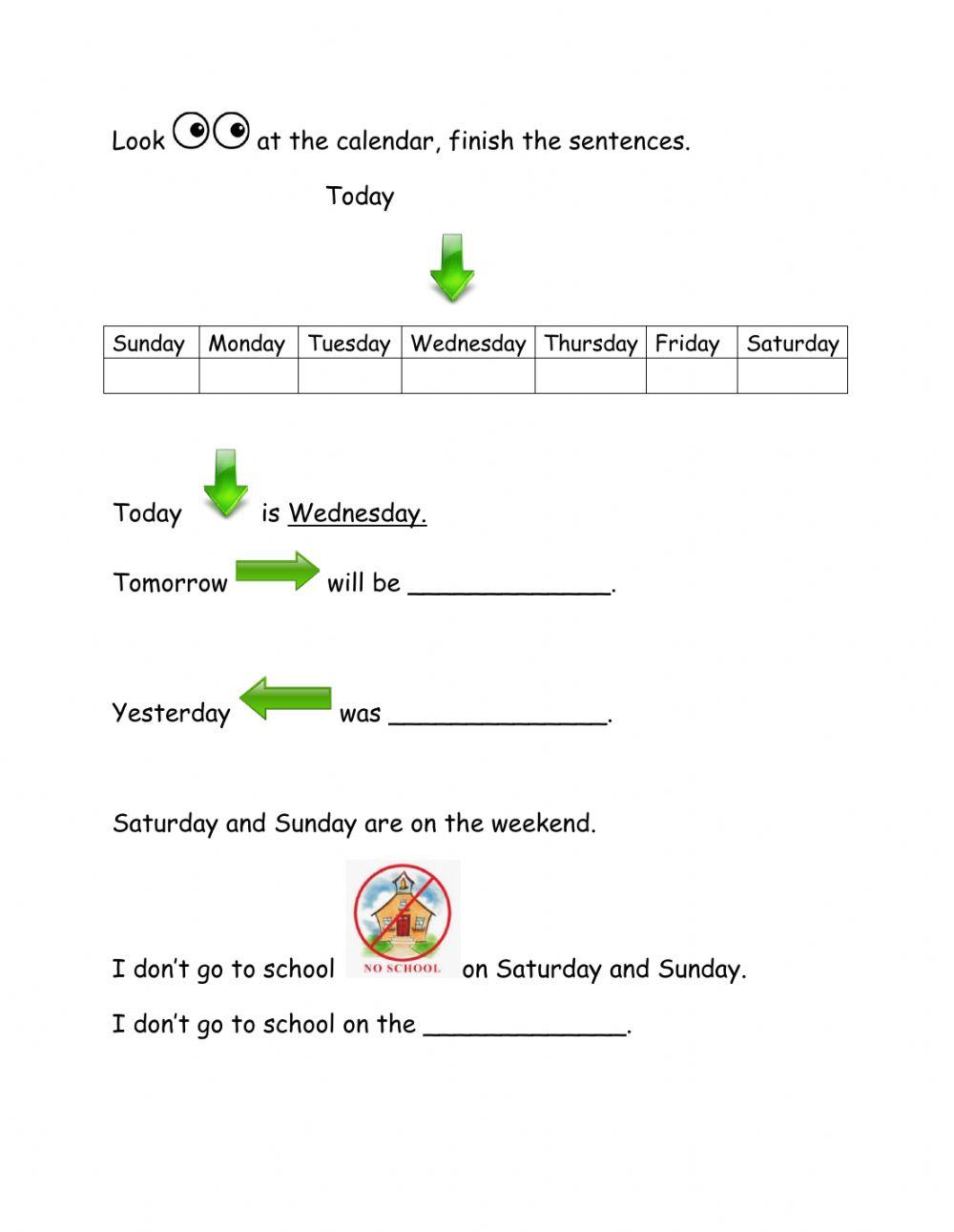 Today, tomorrow, yesterday 1 worksheet | Live Worksheets