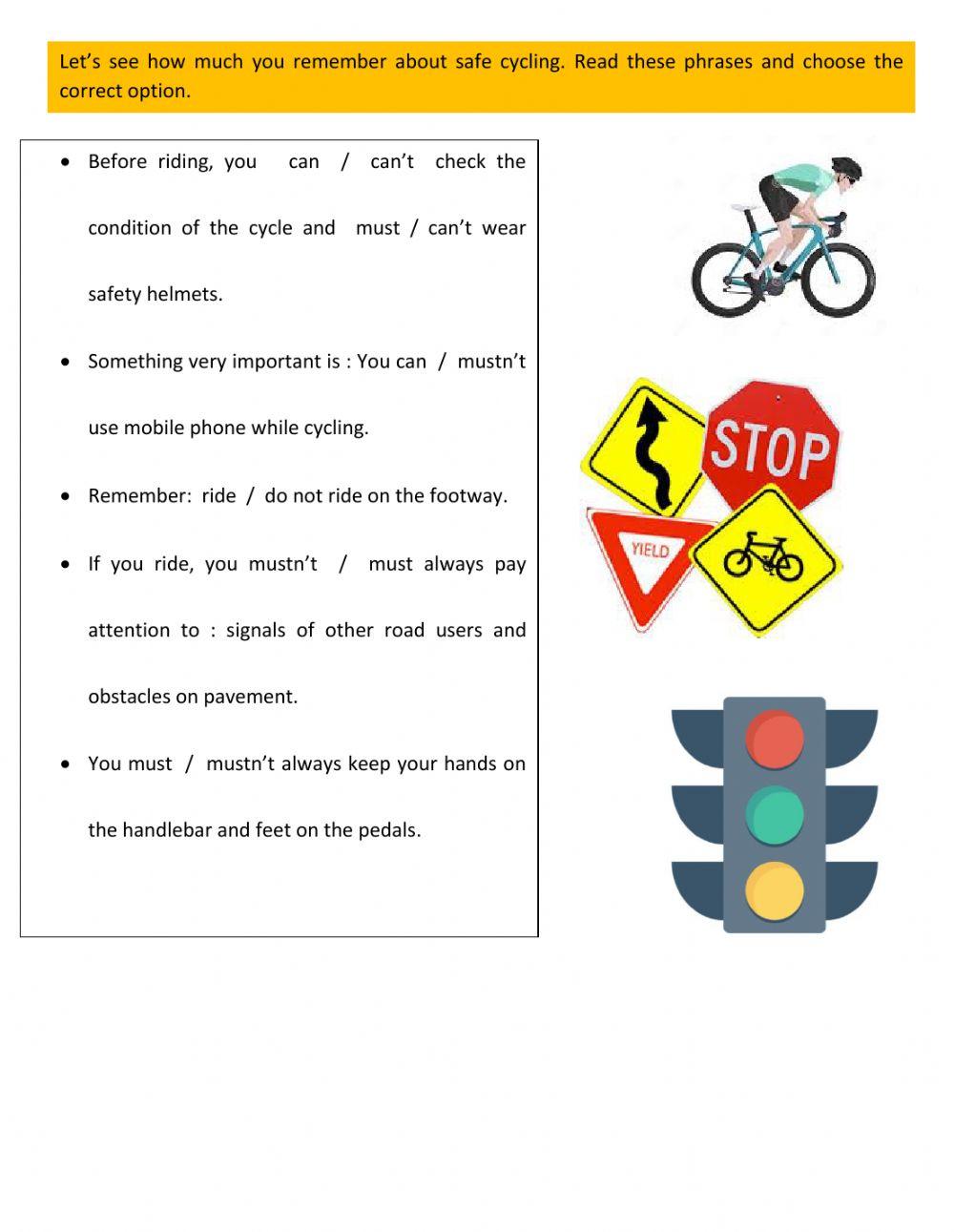 Safe cycling | Free Interactive Worksheets | 268510