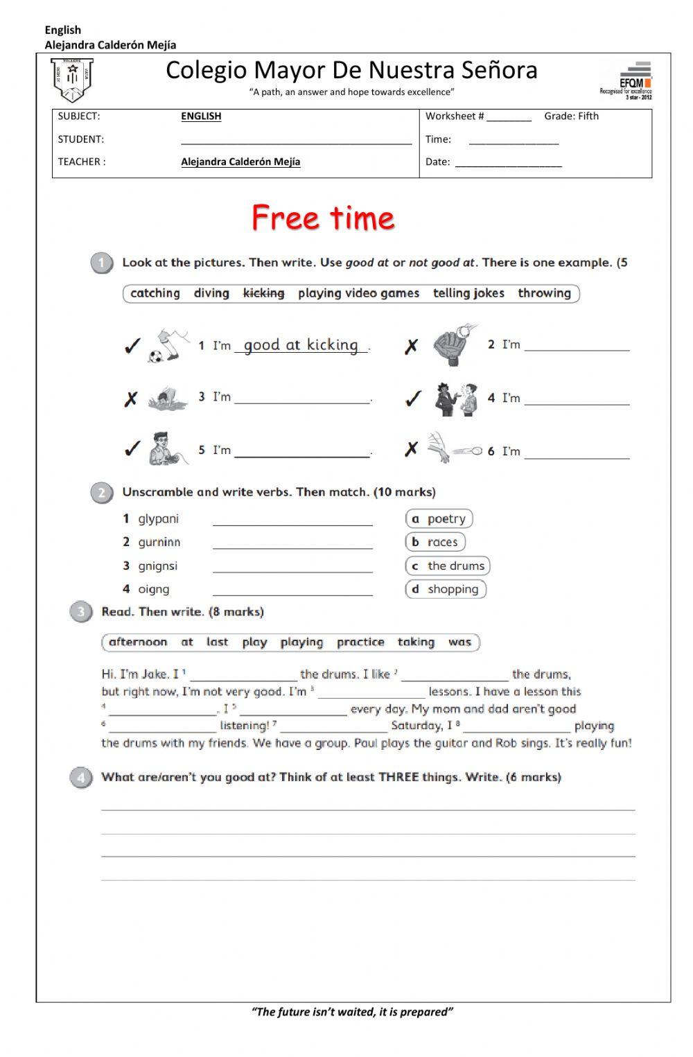 My free time unit 3 final wordshop worksheet | Live Worksheets