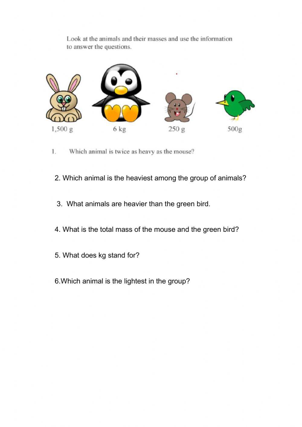 Mass Grade 1-Heavy Animals online exercise for | Live Worksheets