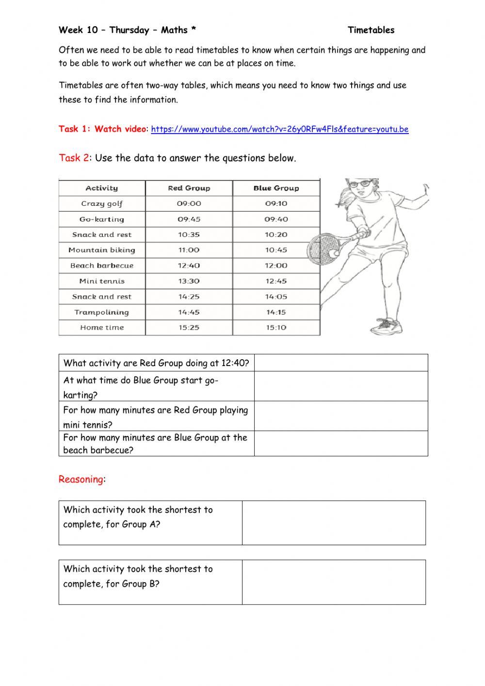 Reading timetab… | Free Interactive Worksheets | 268742
