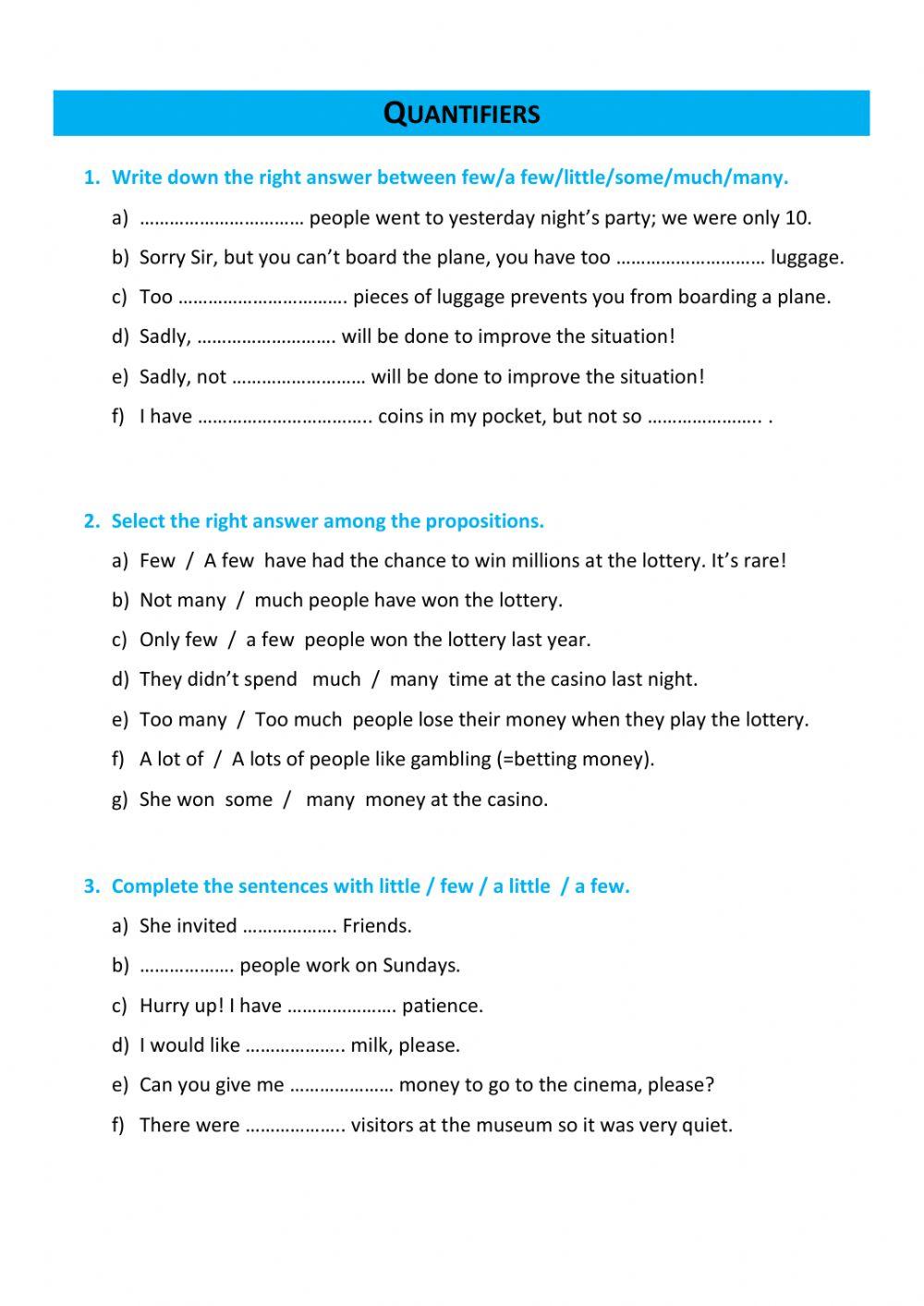Quantifiers | Free Interactive Worksheets | 268817