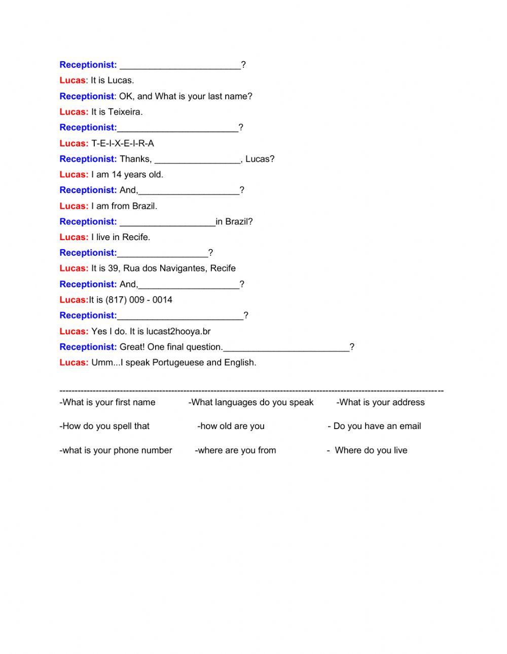 Junior 1: Unit 6 Dialogue completion 5820408 | zempwl