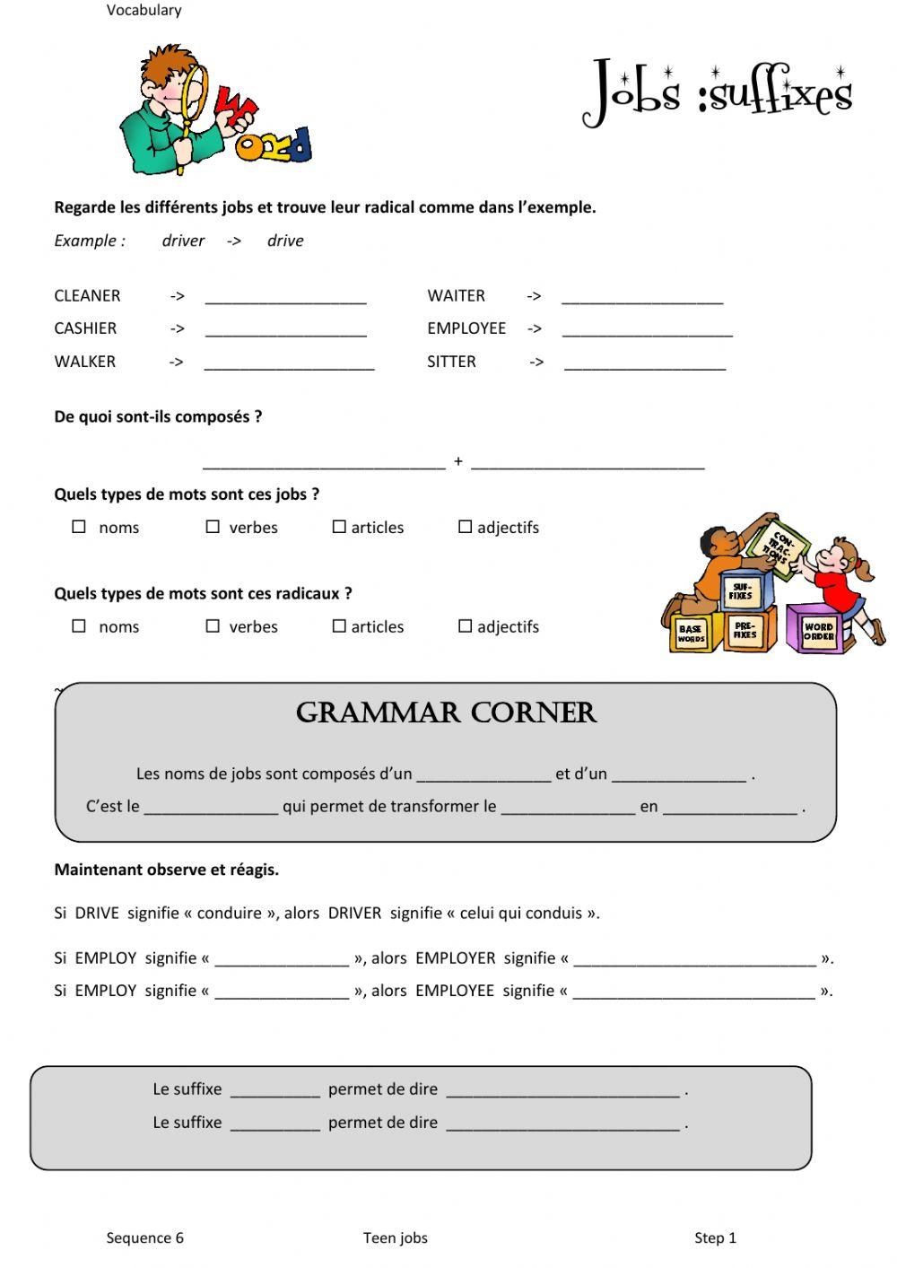 Vocabulary suffixes teen jobs worksheet | Live Worksheets