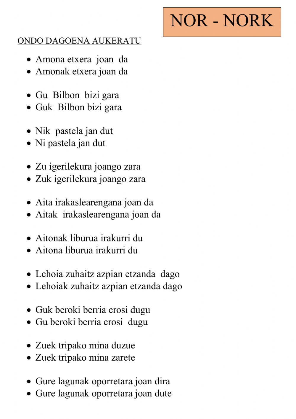 Nor-nork exercise | Live Worksheets