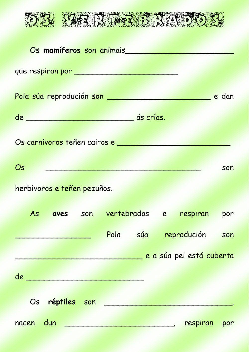 Vertebrados | mariquinha | Live Worksheets
