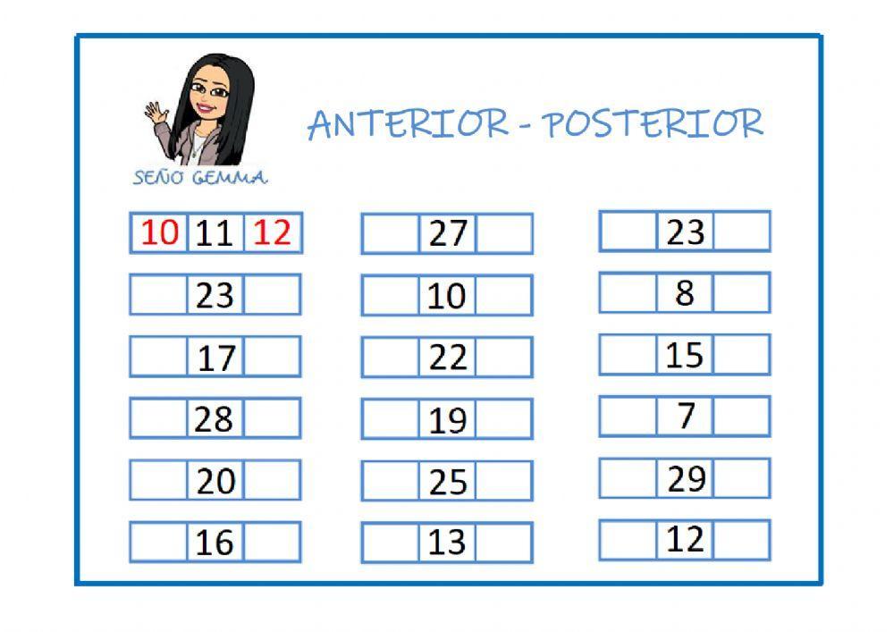 Anterior - posterior (hasta 30) worksheet | Live Worksheets