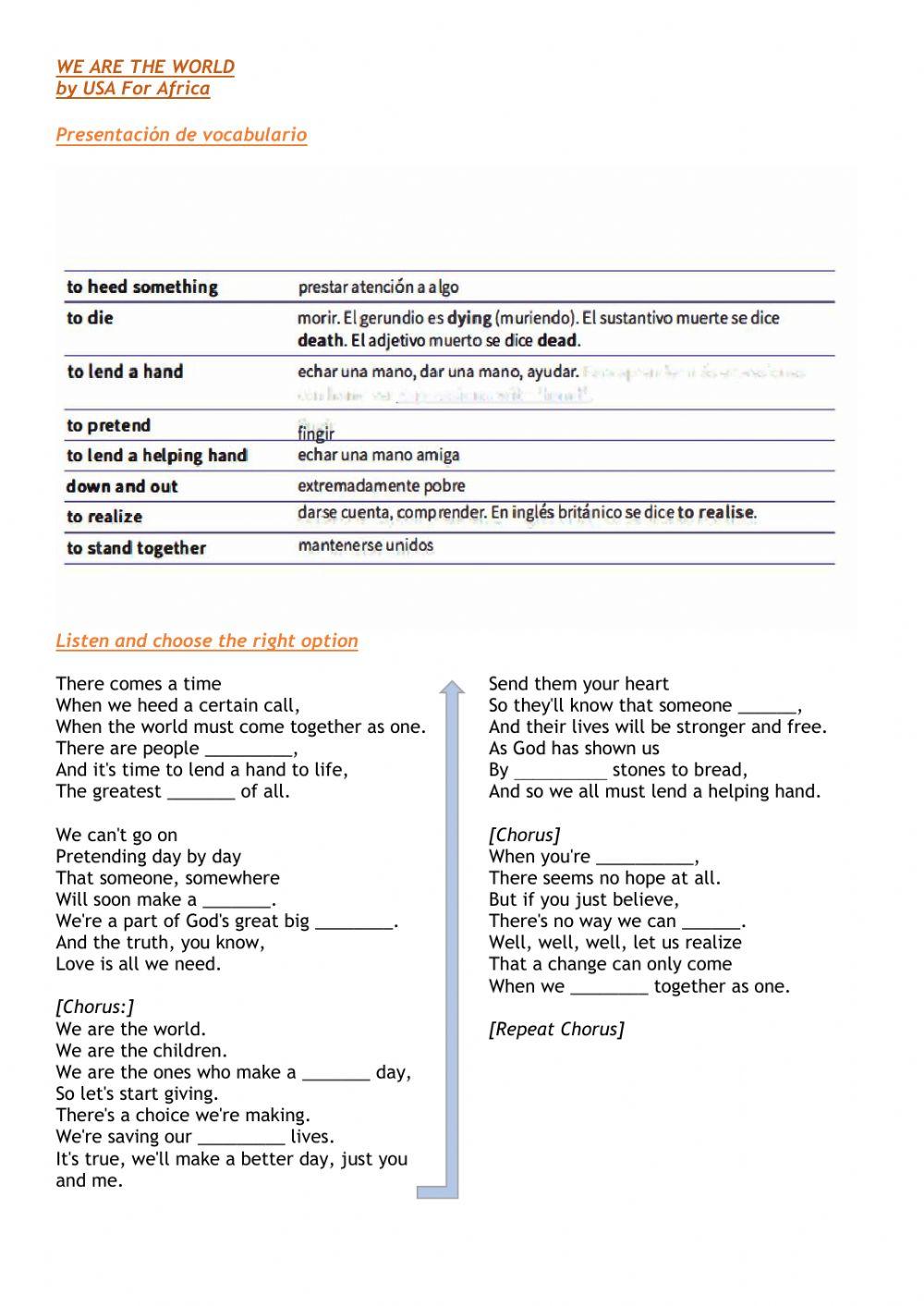 We are the world activity | Live Worksheets